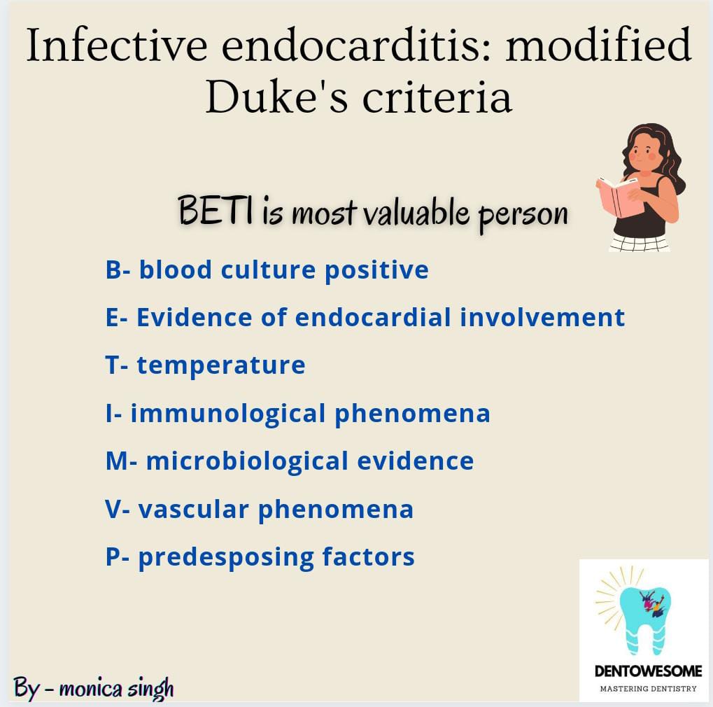 Mnemonic on Infective Endocarditis – Modified Duke Criteria – Dentowesome
